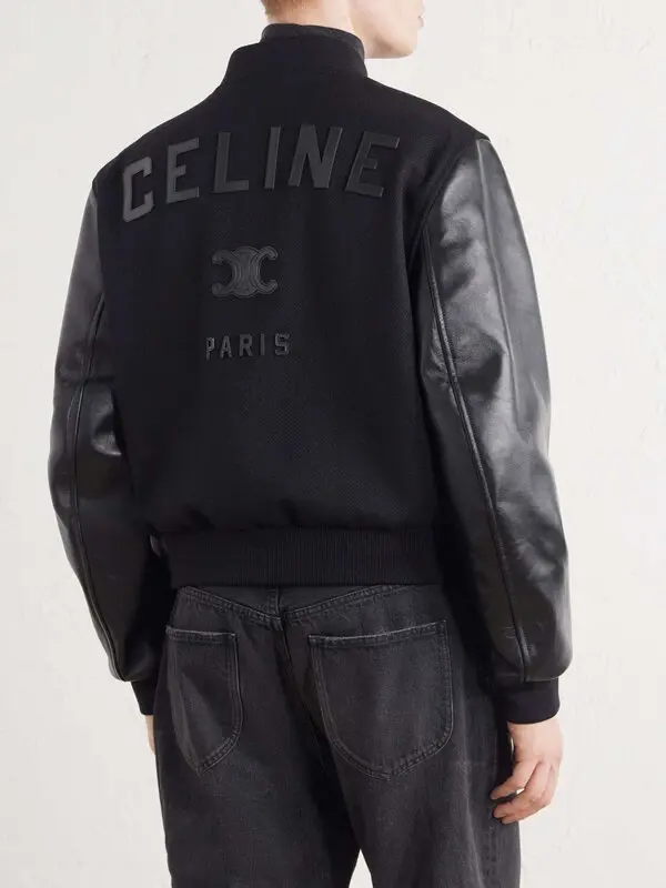 Celine Teddy Leather-trimmed Wool-blend Bomber Jacket