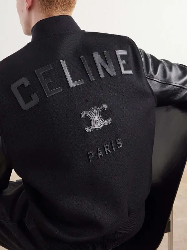 Celine Teddy Leather-trimmed Wool-blend Bomber Jacket