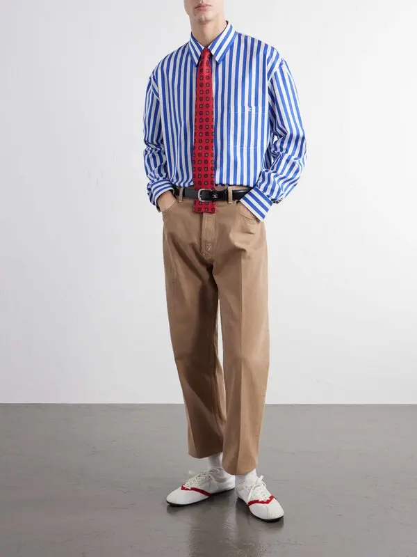 Celine Triomphe-embroidered Striped Cotton-poplin Shirt