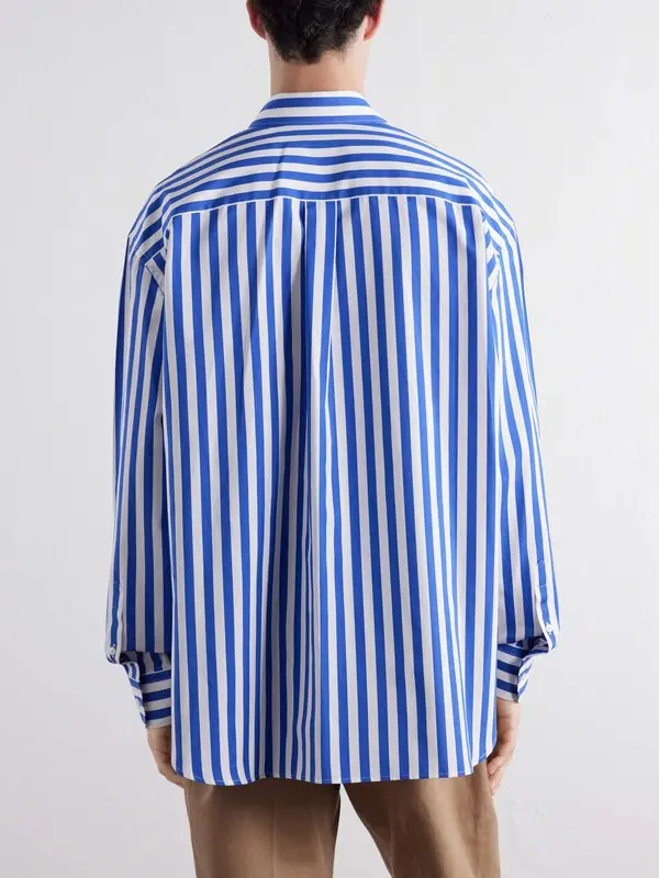 Celine Triomphe-embroidered Striped Cotton-poplin Shirt