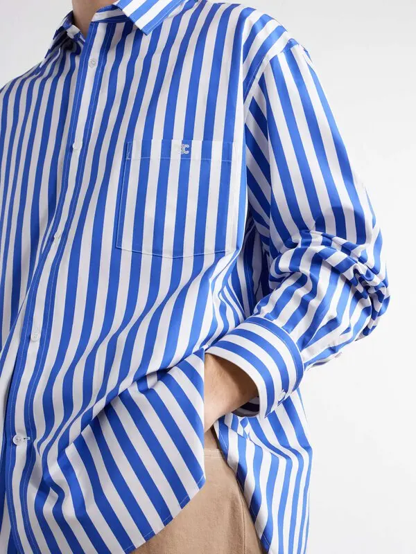 Celine Triomphe-embroidered Striped Cotton-poplin Shirt