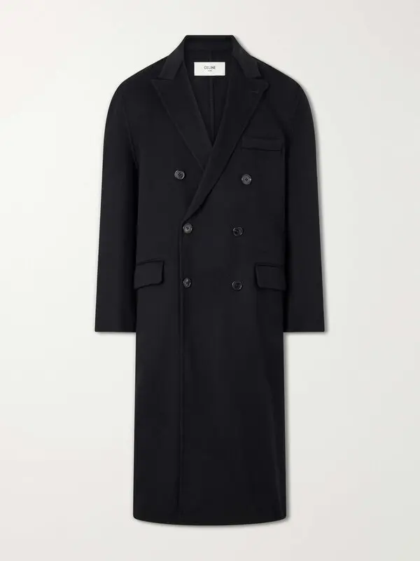 Celine Double-breasted Cashmere Coat - Black