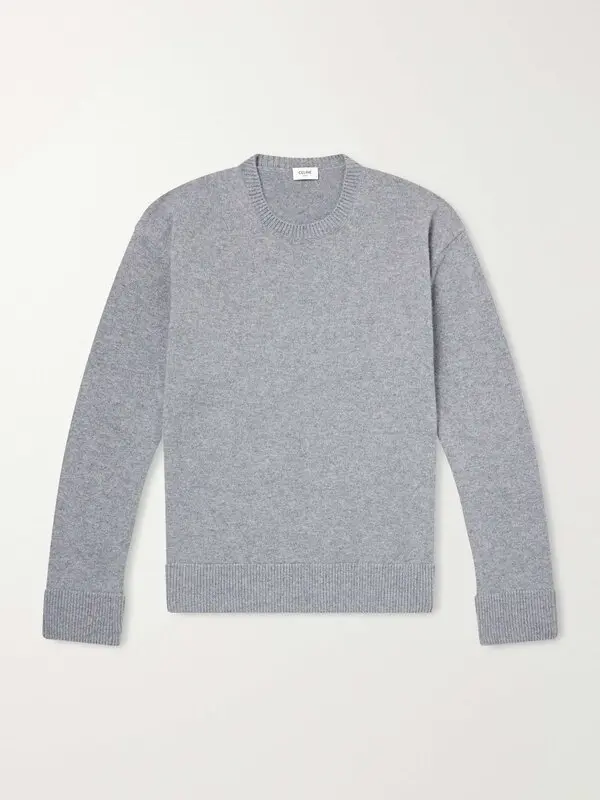 Celine Ribbed Cashmere Sweater With Suede Elbow Patches