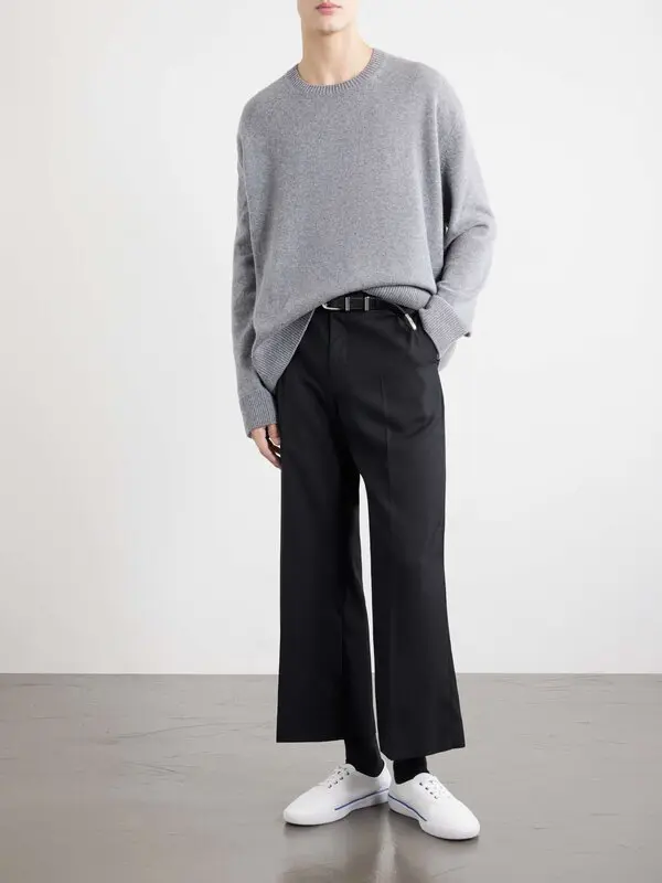 Celine Ribbed Cashmere Sweater With Suede Elbow Patches