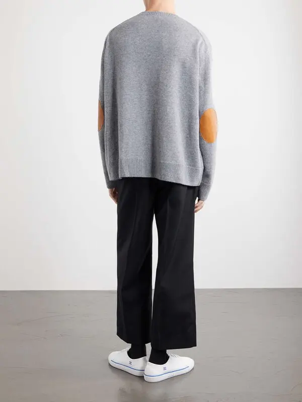 Celine Ribbed Cashmere Sweater With Suede Elbow Patches