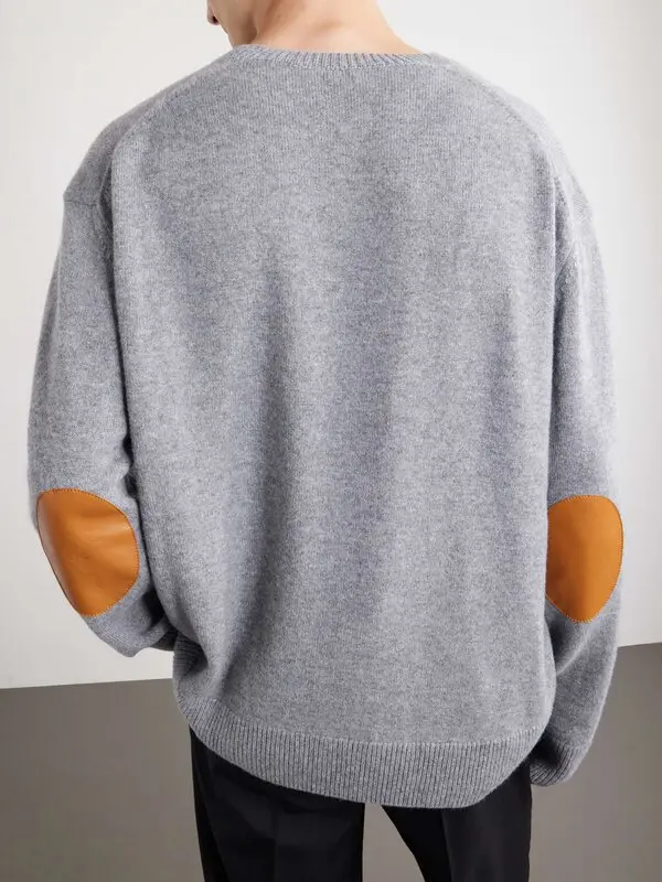 Celine Ribbed Cashmere Sweater With Suede Elbow Patches
