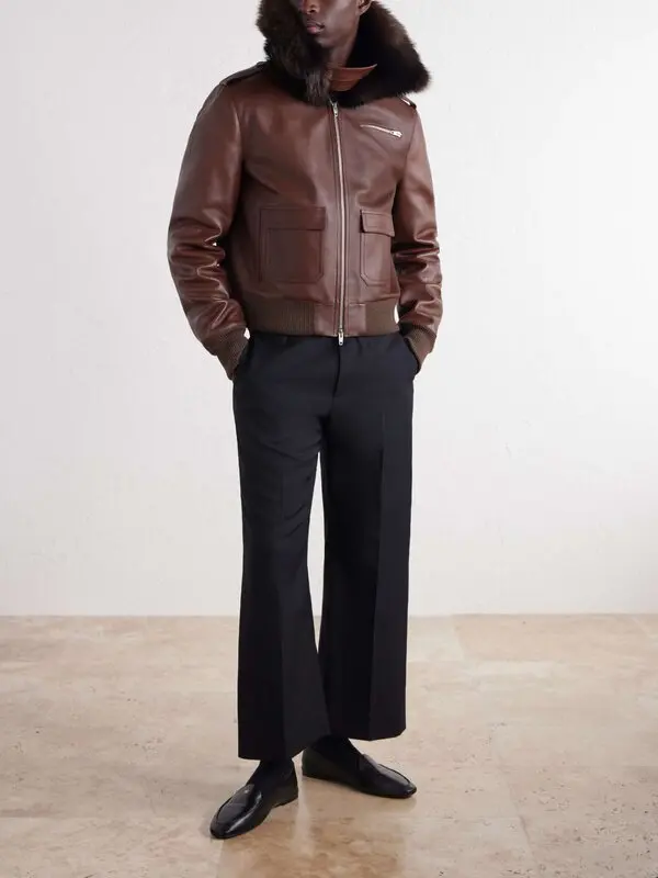 Celine Shearling-trimmed Leather Jacket