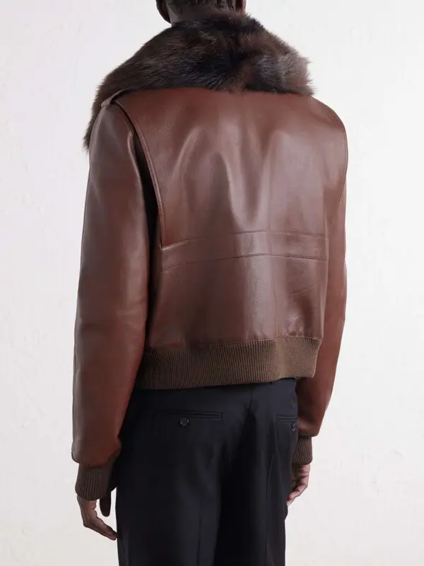 Celine Shearling-trimmed Leather Jacket