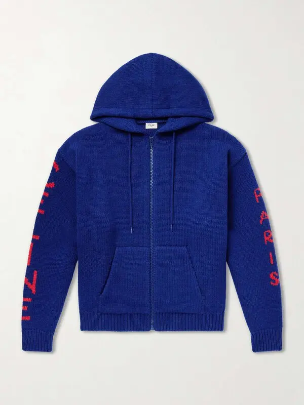 Celine Knitted Wool Hooded Zip-up Cardigan - Blue