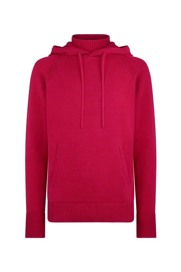 LA GRANNI Knitted Roll Neck Hoodie Burgundy - Pink