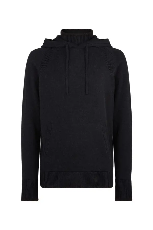 LA GRANNI Knitted Roll Neck Hoodie - Black