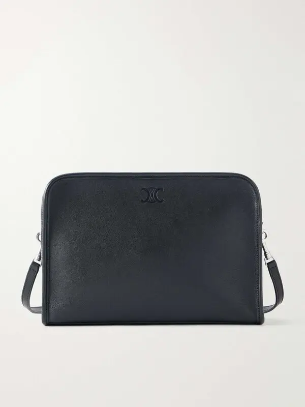 Celine Horizontal Triomphe-debossed Leather Messenger Bag - Black