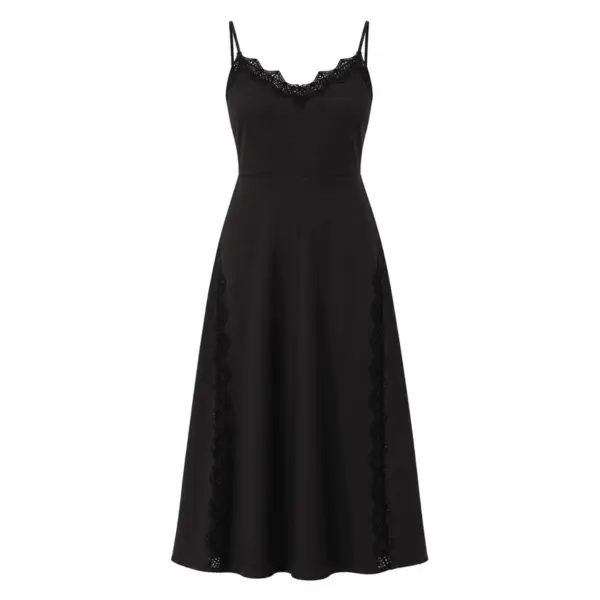 EXQUISE Briellyn Lace Detail Strappy Linen Midi Dress - Black