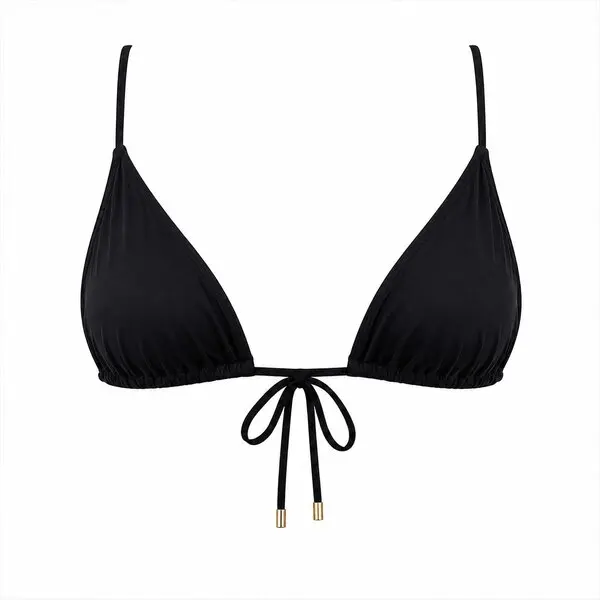 PLIVATI Mia Ribbed Triangle Bikini Top With Gold Hardware - Black