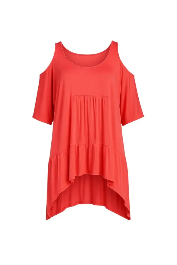 CONQUISTA Flowing Cold-shoulder Tunic With High-low Hem
