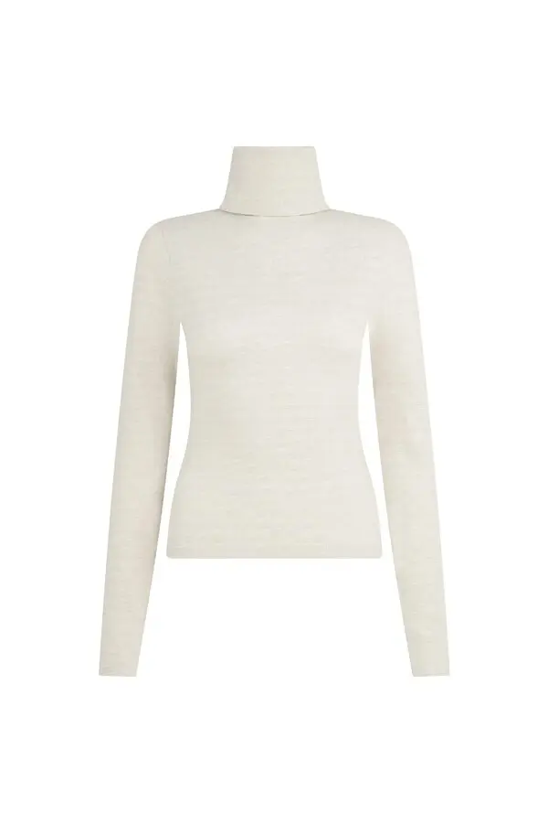 LA GRANNI Alpaca Long Sleeve Turtleneck Top - White