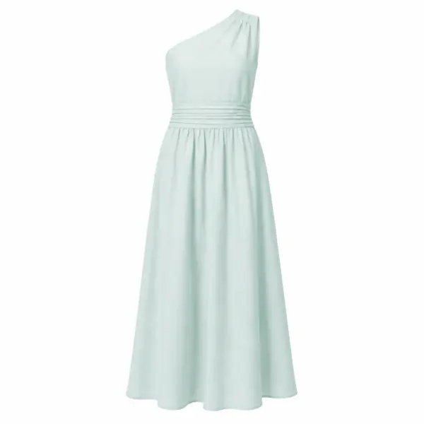 EXQUISE Burk Elastic Waist Linen Blend Midi Dress - Blue