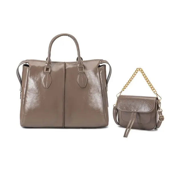 MKF COLLECTION - J'OMOR Yareli Tote Bag With Mini Bag- Two-piece Set Khaki - Gold