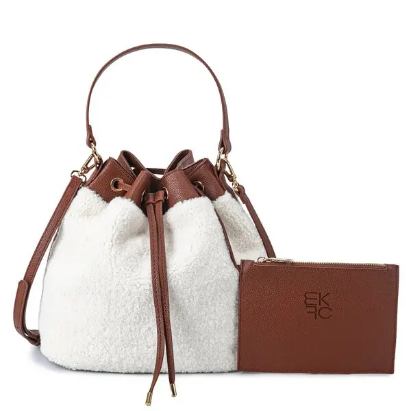 MKF COLLECTION - J'OMOR Saryn Faux Fur Bucket Bag & Set - Brown