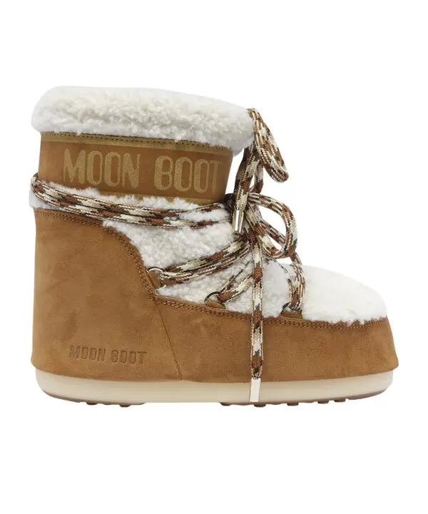 Moon Boot Logo Printed Shearling Lace-up Ankle Boots - Brown