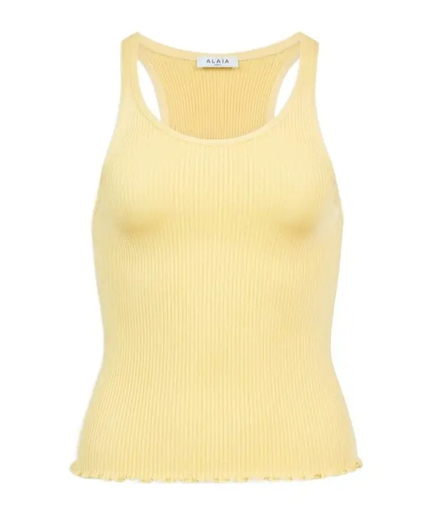 Alaïa Ribbed Knit Sleeveless Crop Top - Light Yellow