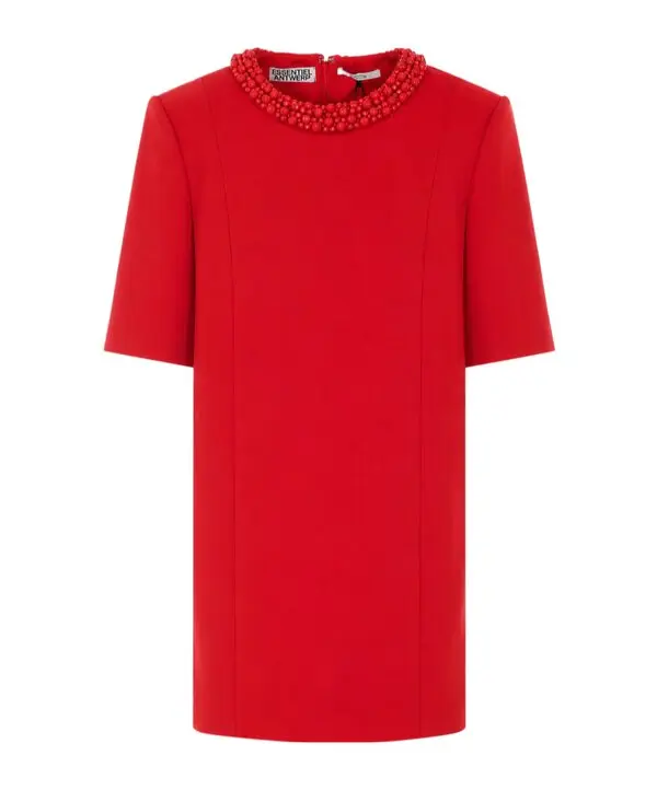 Essentiel Antwerp Beaded Neckline Short Sleeve Mini Dress