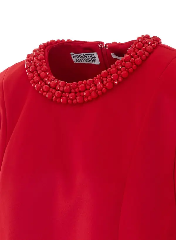 Essentiel Antwerp Beaded Neckline Short Sleeve Mini Dress
