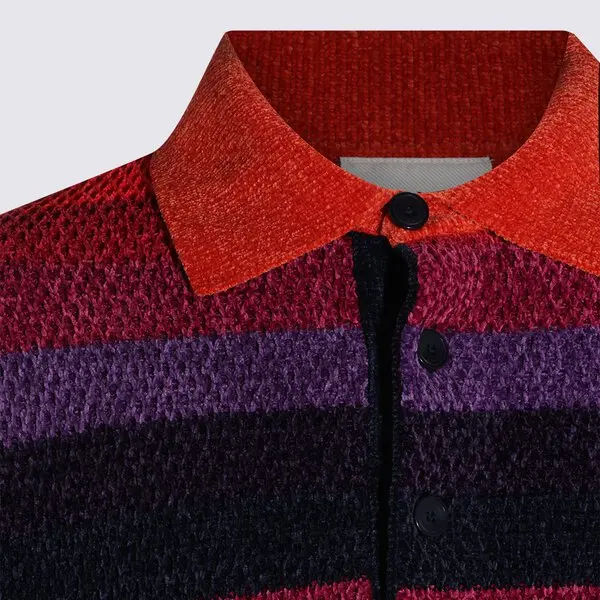 Drole De Monsieur Drôle De Horse Patch Chenille Striped Long Sleeve Polo Shirt