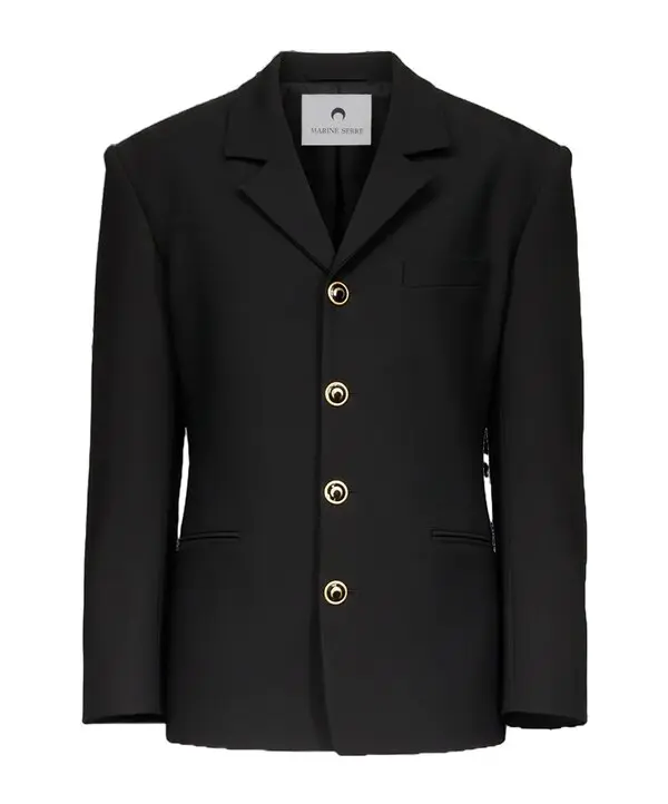 MARINE SERRE Tailored Wool Serge Gold-buttons Jacket - Black