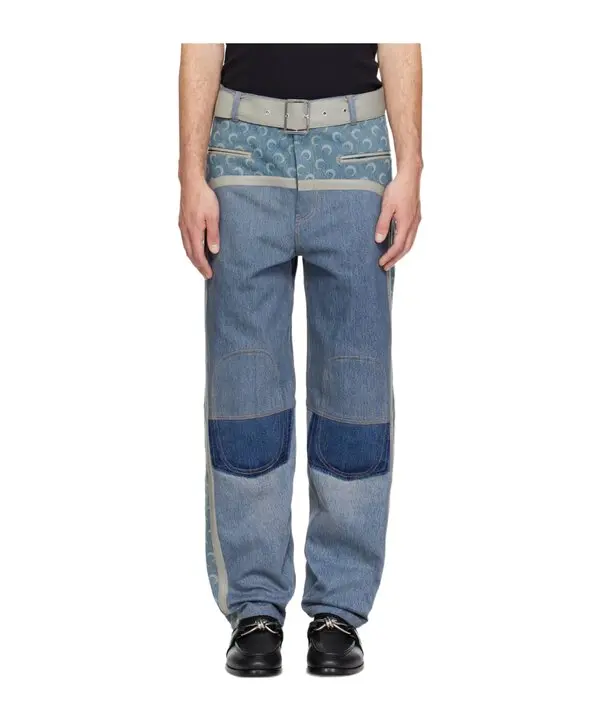 MARINE SERRE Belted Baggy Jeans - Blue