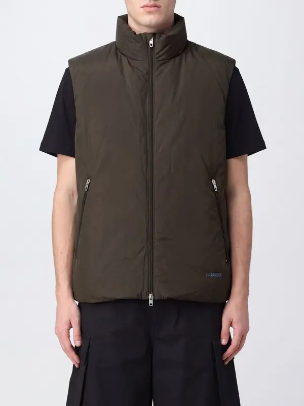 JIL SANDER Stand Collar Down Vest - Brown