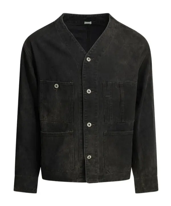A.PRESSE Engineer Collarless Multi-pocket Denim Jacket - Black