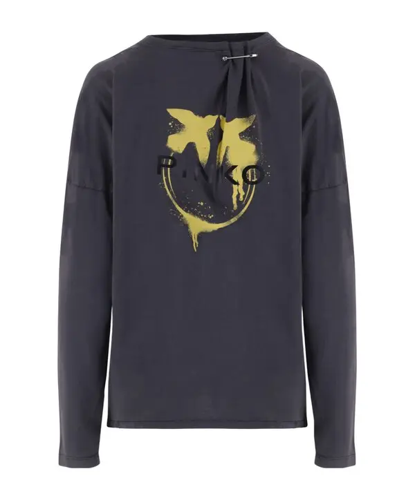 Pinko Safety-pin Logo-print Cotton T-shirt - Black