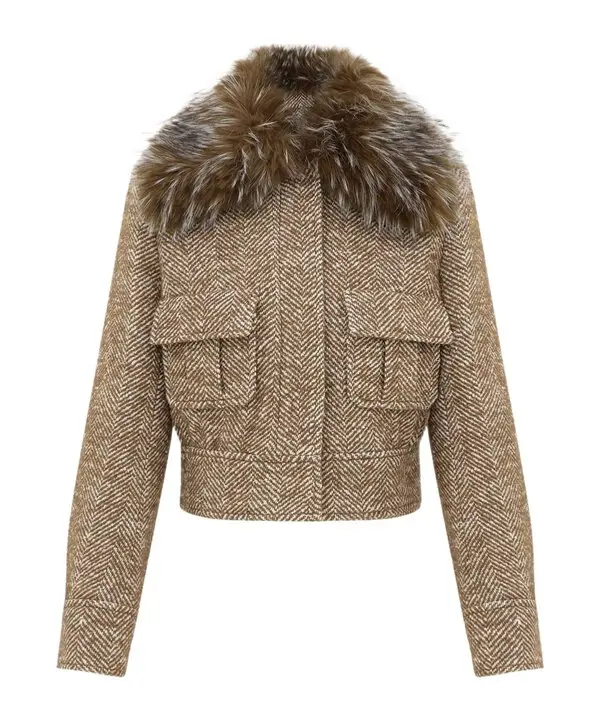 Zimmermann Valiant Faux Fur Collar Biker - Camel