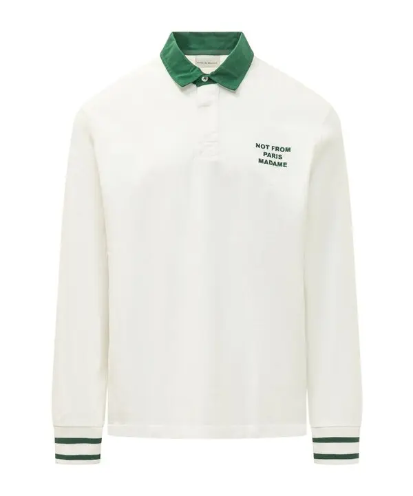 Drole De Monsieur Drôle De Slogan Long-sleeved Polo Shirt - White