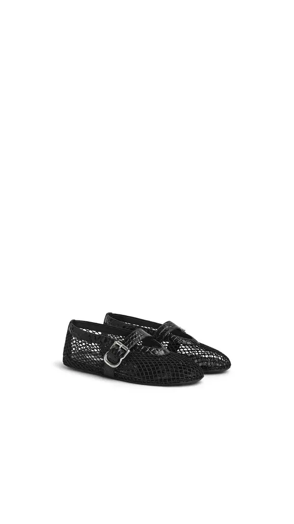 Alaïa Ballet Flats In Fishnet And Crocodile Embossed Calfskin