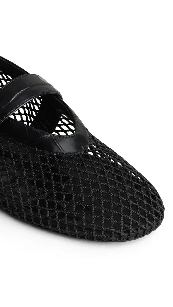 Alaïa Ballet Flats In Fishnet And Crocodile Embossed Calfskin