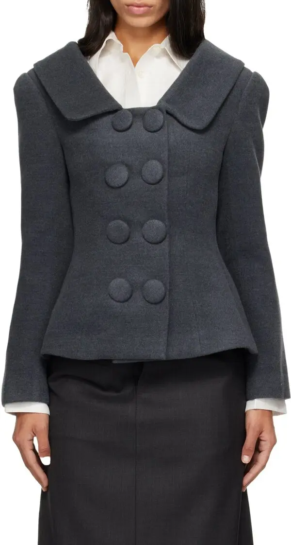 SHUSHU/TONG Double-breasted Peplum Coat - Grey