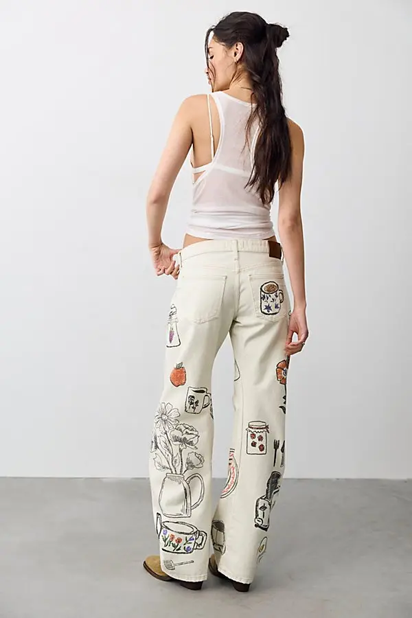 Free People We The Free Fable Printed Twisted Jeans - Cafe Combo
