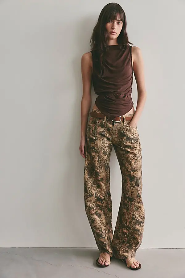 Free People We The Free Fable Printed Twisted Jeans - Snake Combo