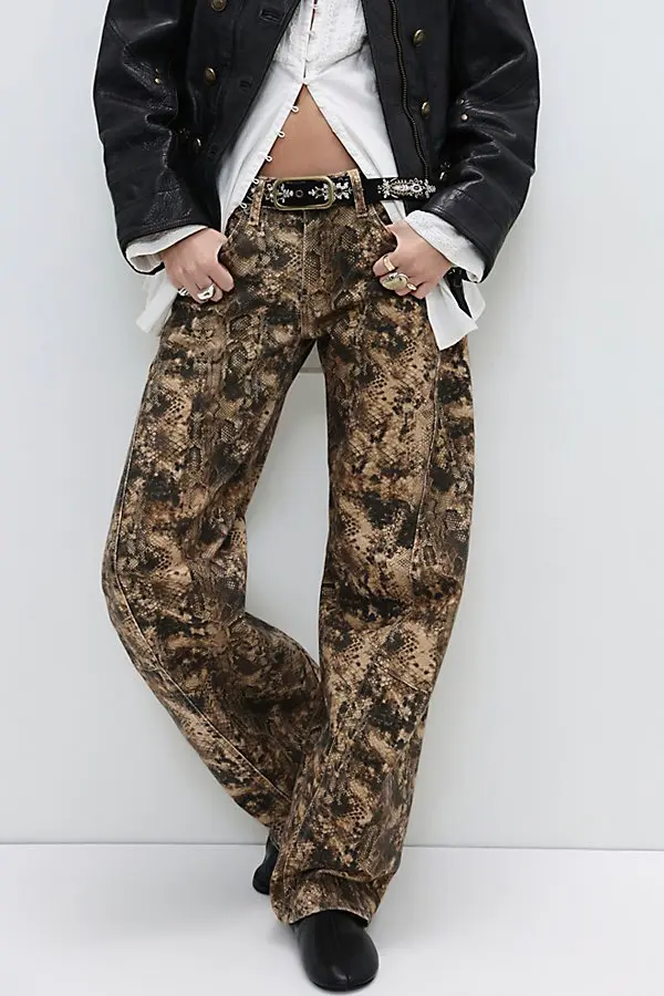 Free People Fable Printed Twisted Jeans - Snake Combo