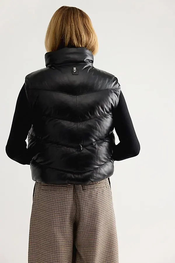 MAURITIUS LEATHER Mauritius Ellen Reversible Funnel-neck Leather Puffer Vest