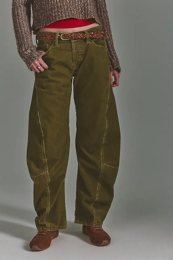 Free People We The Free Fable Washed Corduroy Twisted Jeans - Avocado