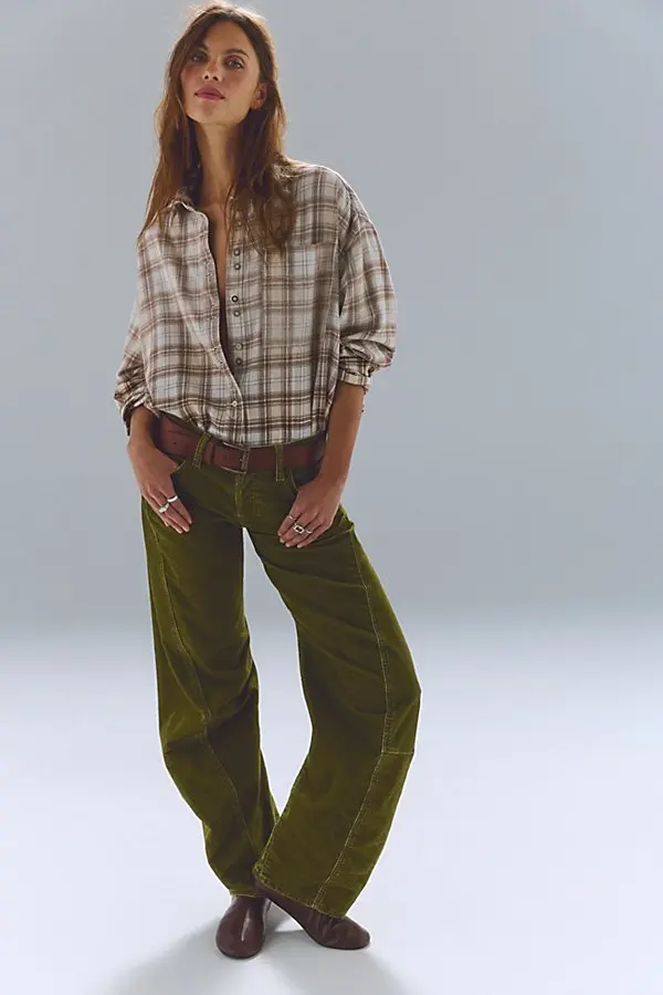 Free People We The Free Fable Washed Corduroy Twisted Jeans - Avocado