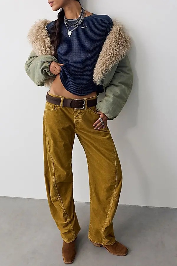 Free People We The Free Fable Washed Corduroy Twisted Jeans - Bronze Mist
