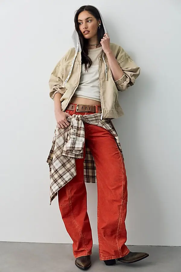 Free People We The Free Fable Washed Corduroy Twisted Jeans - Firey Red