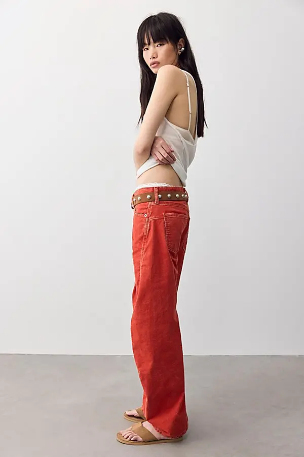 Free People We The Free Fable Washed Corduroy Twisted Jeans - Firey Red