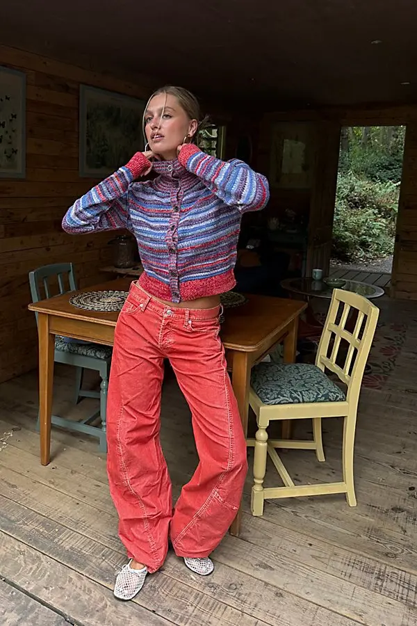 Free People We The Free Fable Washed Corduroy Twisted Jeans - Firey Red