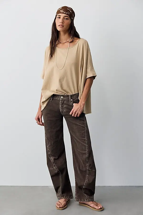 Free People We The Free Fable Washed Corduroy Twisted Jeans - Mulch