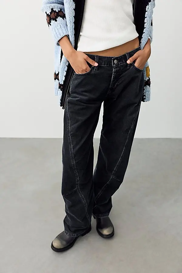 Free People We The Free Fable Washed Corduroy Twisted Jeans - Shadow